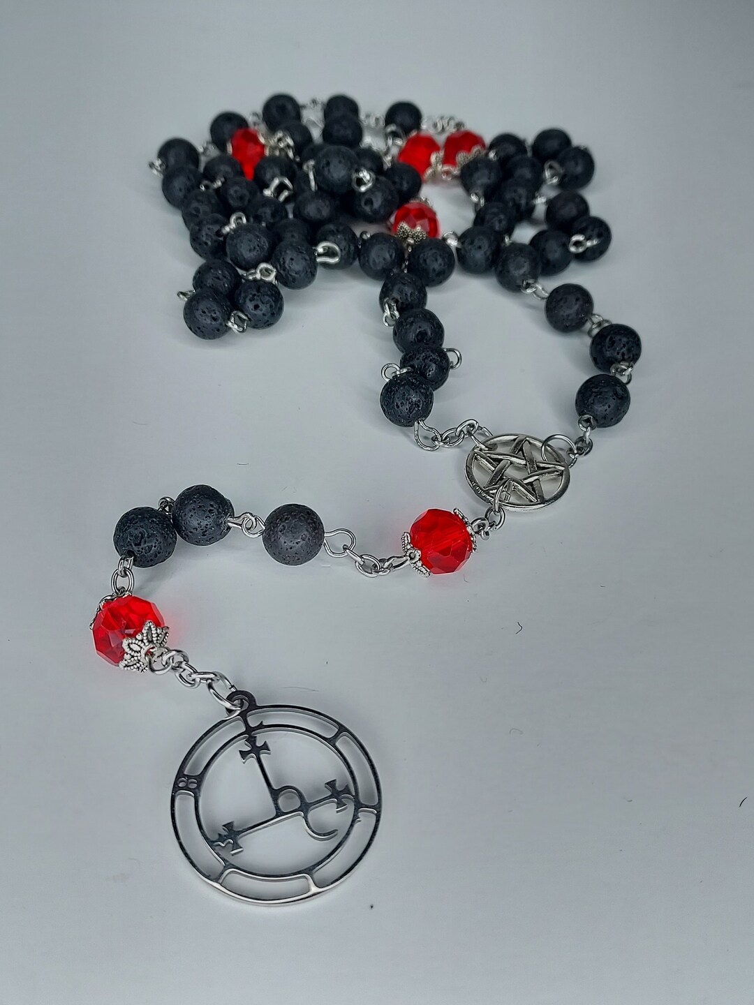 Lilith Rosary Prayer Beads Lava Stone and Glass Witches Ladder With ...