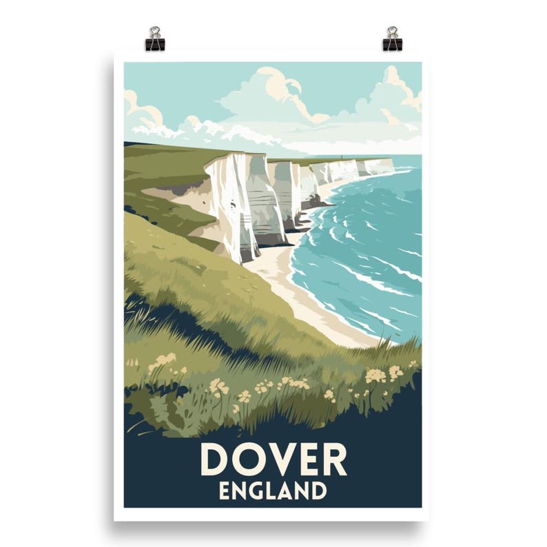 White Cliffs of Dover England UK Retro Vintage Travel Poster Print Wall ...