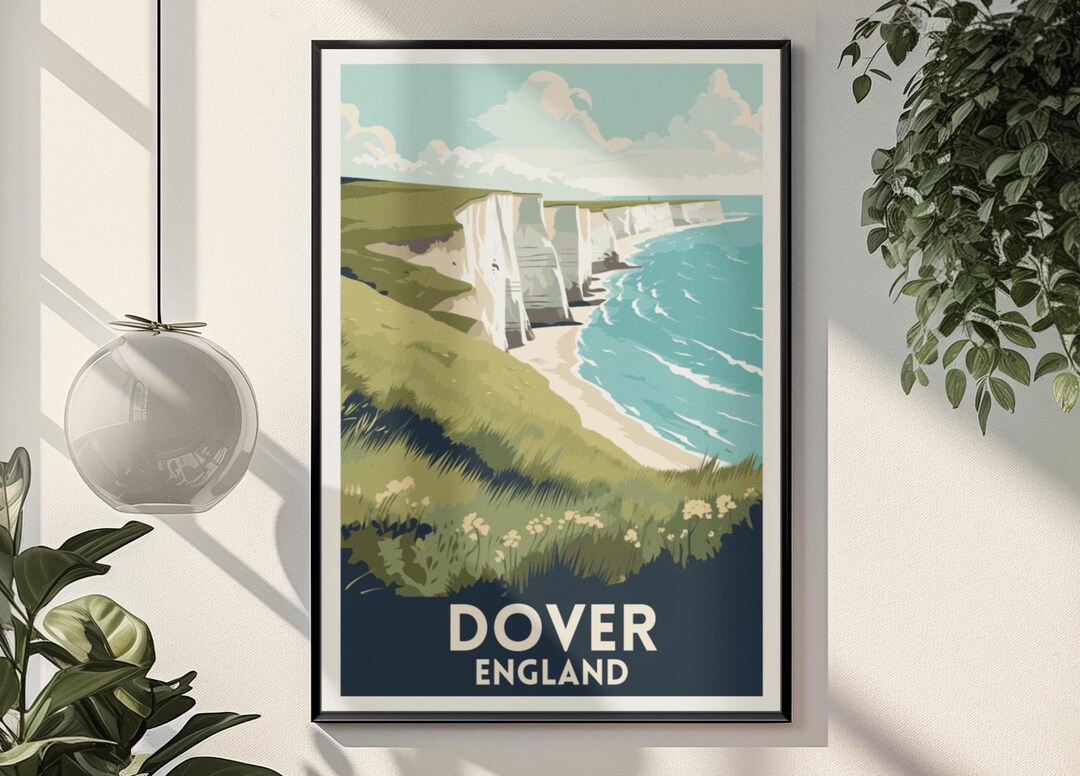 White Cliffs of Dover England UK Retro Vintage Travel Poster Print Wall ...