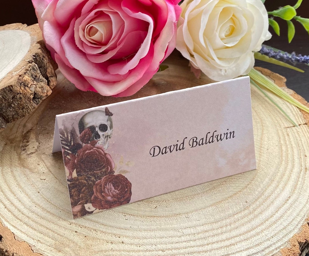 Autumn Table Name Card, Gothic Name Card, Skull Place Card, Halloween ...