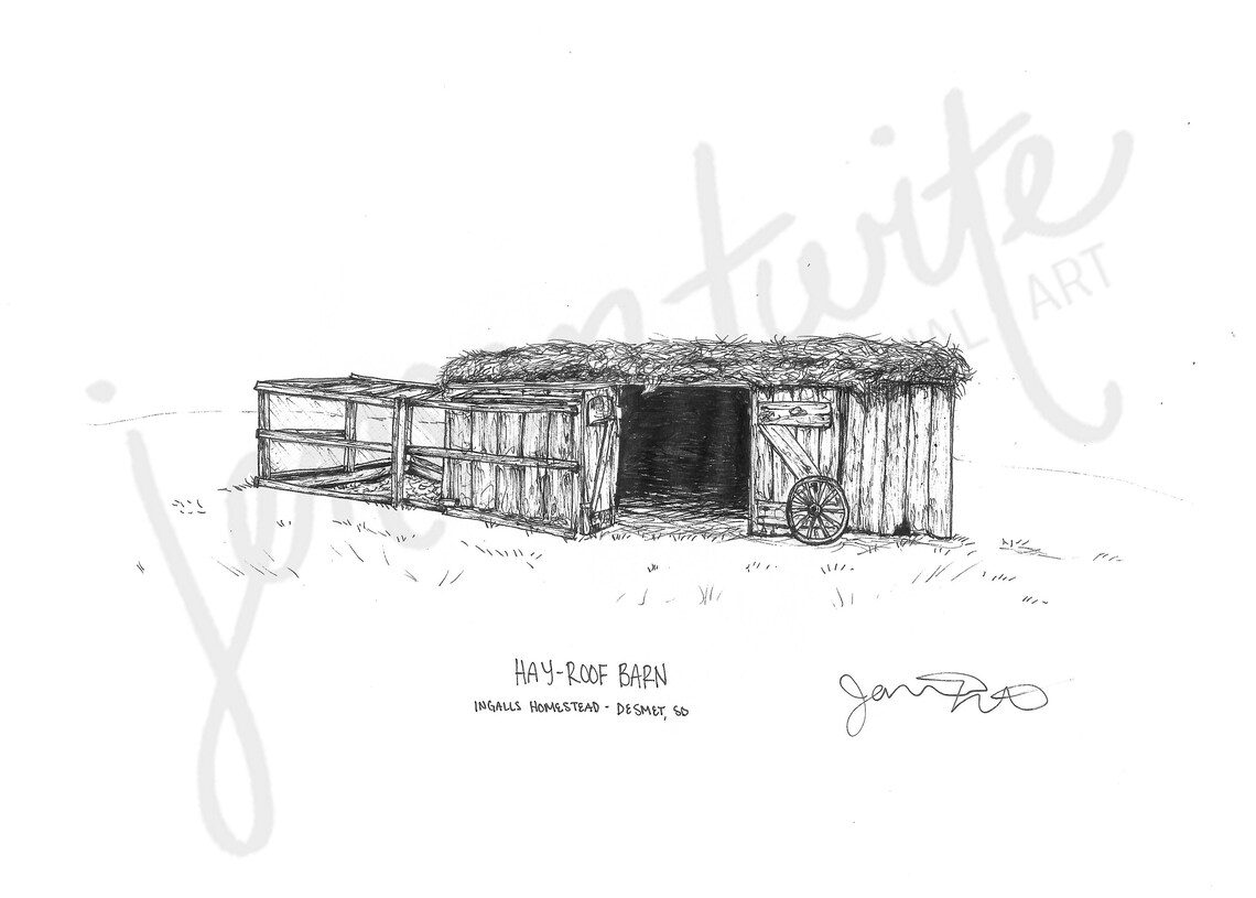 Hay-roof Barn Pen and Ink Drawing Little House on the - Etsy