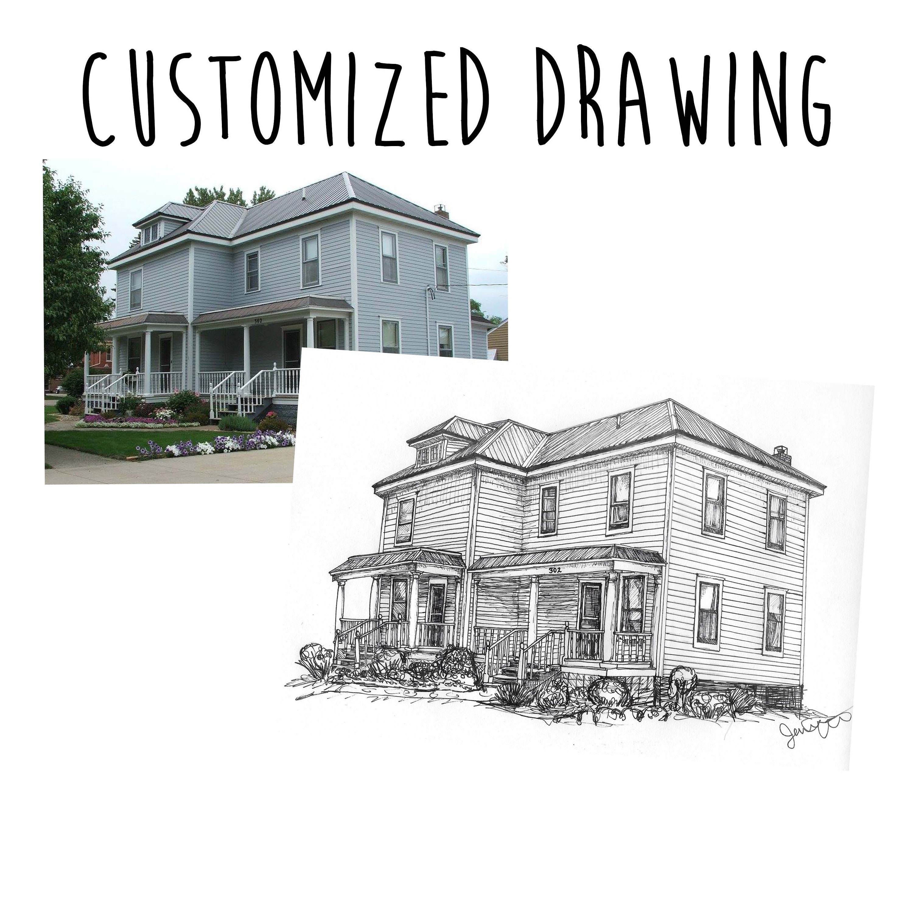 Customized Pen and Ink Home, Building Drawing - Etsy