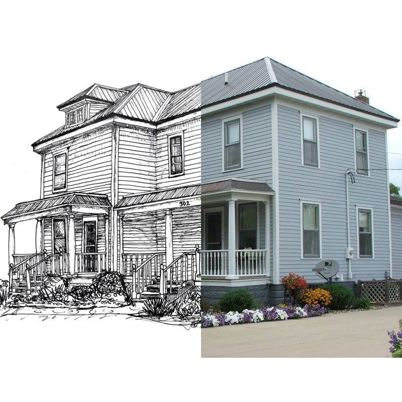 Customized Pen and Ink Home, Building Drawing - Etsy