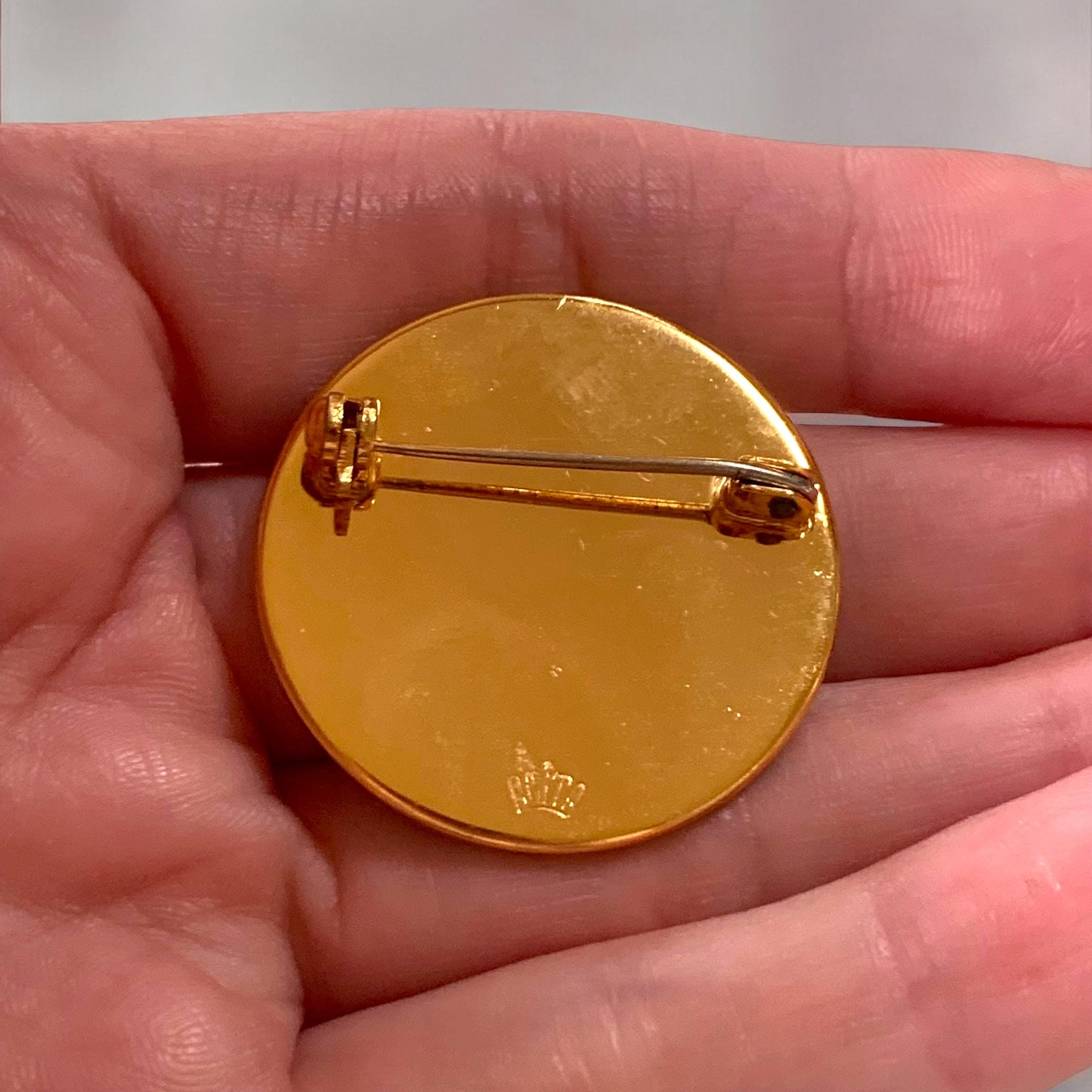 Vintage Japanese Amita Damascene Inlay Brooch Pin Gold & Silver Tone ...