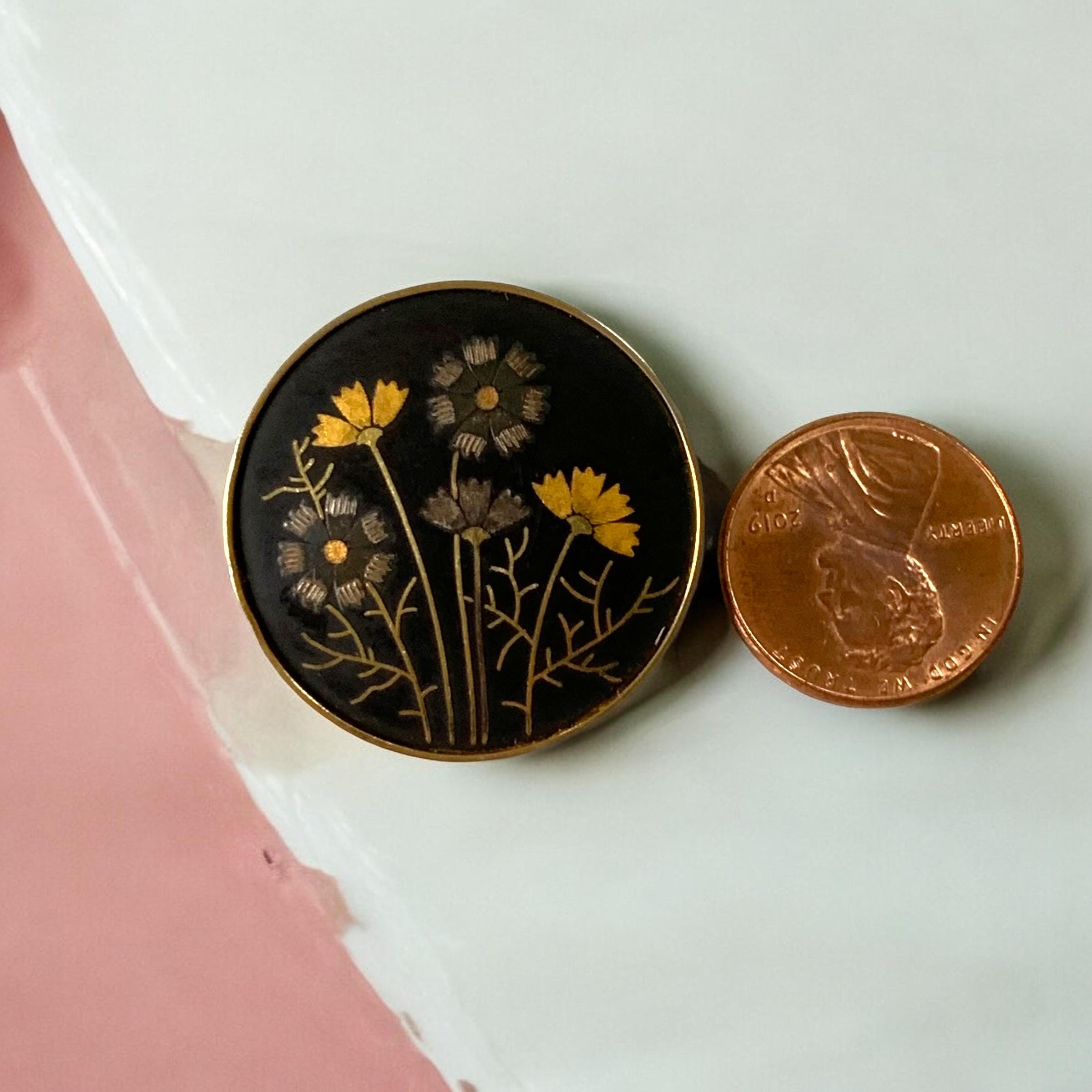 Vintage Japanese Amita Damascene Inlay Brooch Pin Gold & Silver Tone ...