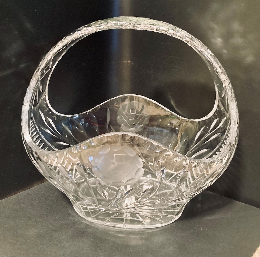 Crystal Fruit Bowl With Handle, Heavy Cut Glass Fruit Bowl With Handle ...