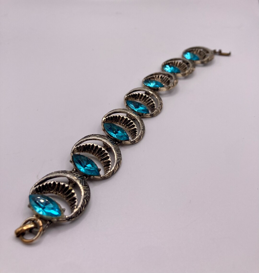 Mazer Bros. Vintage Bracelet With Blue Marquis Shape Stones - Etsy
