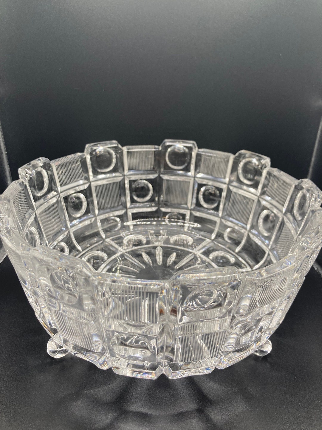Crystal Centerpiece Bowl With Geometric Design Squares and Circles - Etsy