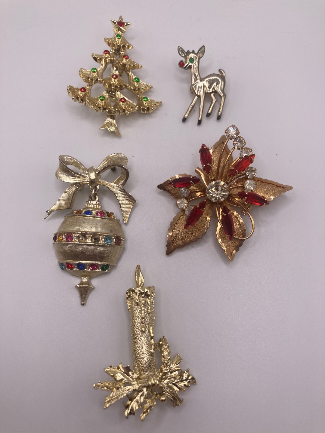 Christmas Pins and Brooches Set of 5, Festive Christmas Brooches ...