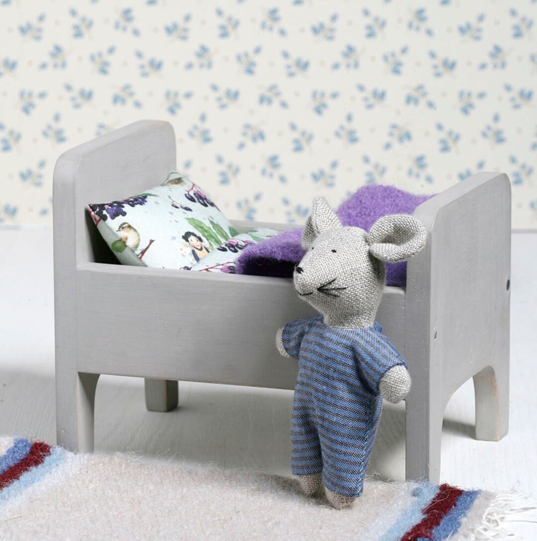 Grey Miniature Bed, Miniature Furniture, Doll Furniture, Dollhouse ...