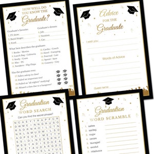 PRINTED Cards - Graduation Party Games - Set of 4 Activities for 30 ...