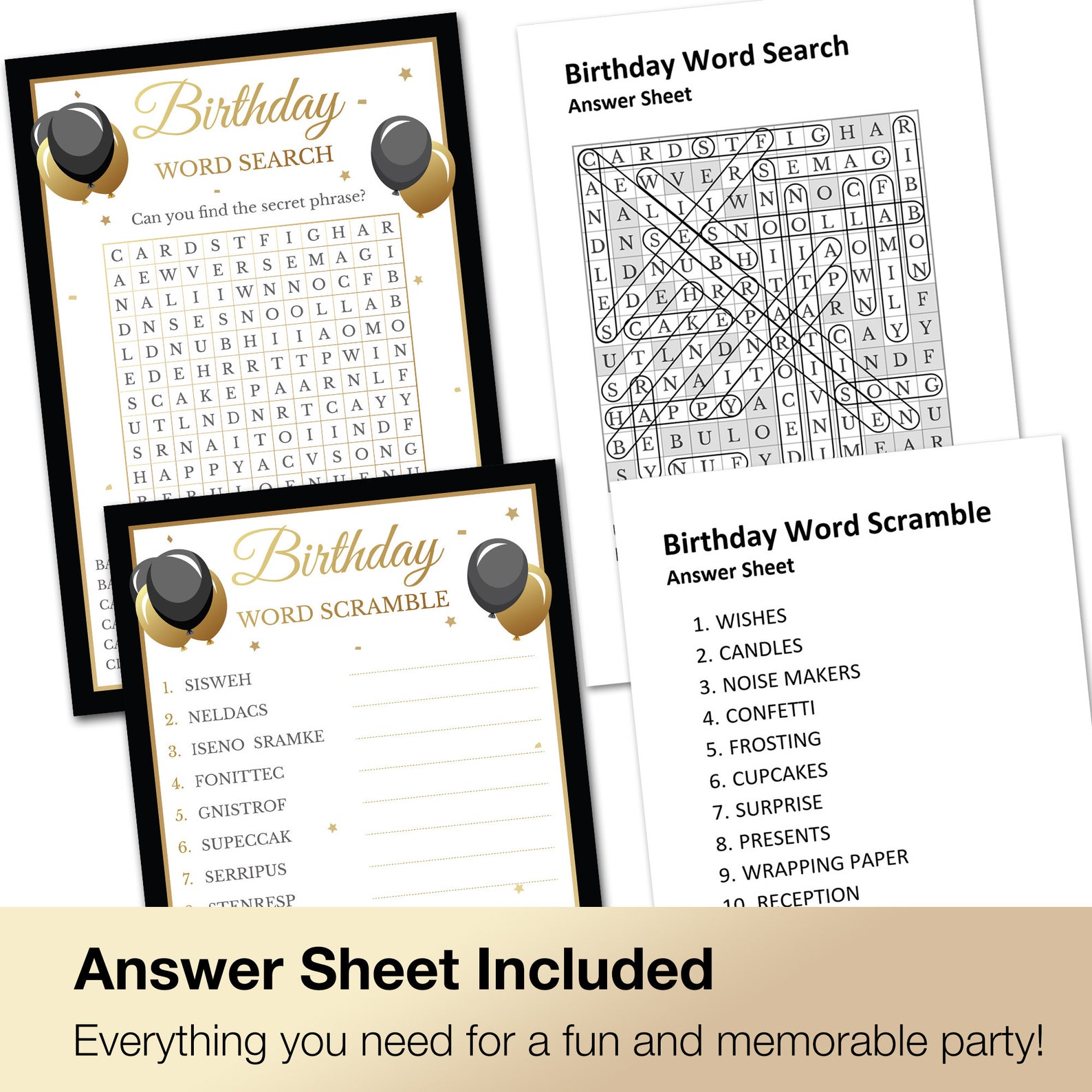 PRINTED Cards Birthday Party Games Set of 4 Activities for - Etsy