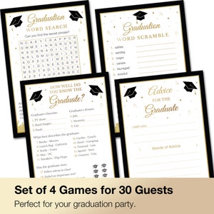 PRINTED Cards - Graduation Party Games - Set of 4 Activities for 30 ...