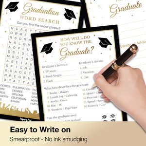 PRINTED Cards - Graduation Party Games - Set of 4 Activities for 30 ...