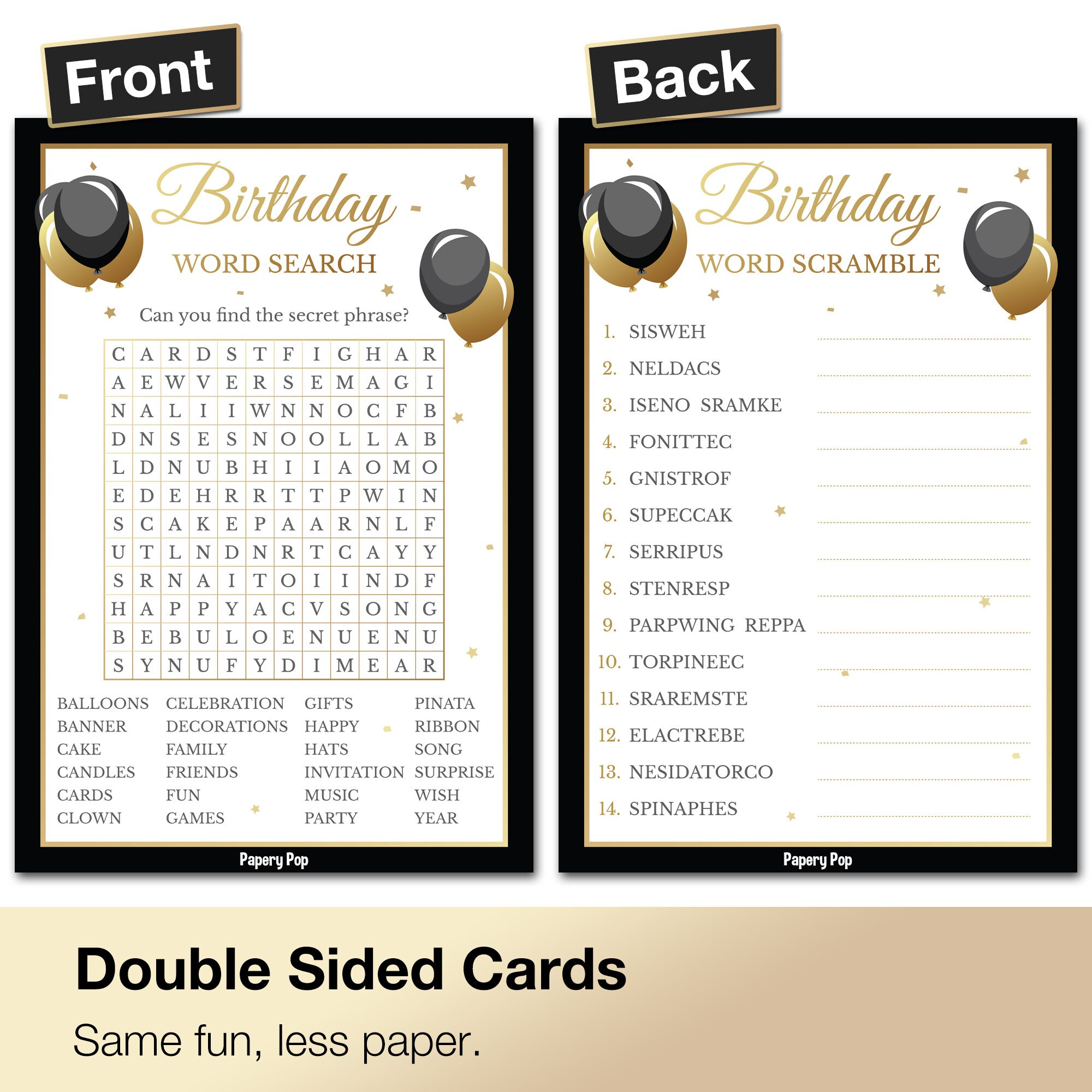 PRINTED Cards Birthday Party Games Set of 4 Activities for - Etsy