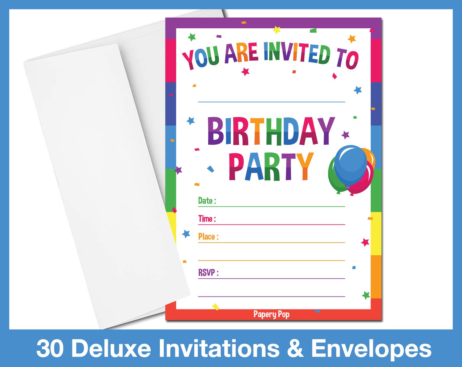 30 PRINTED Cards & Envelopes Kids Birthday Party Invitations 30 Pack ...