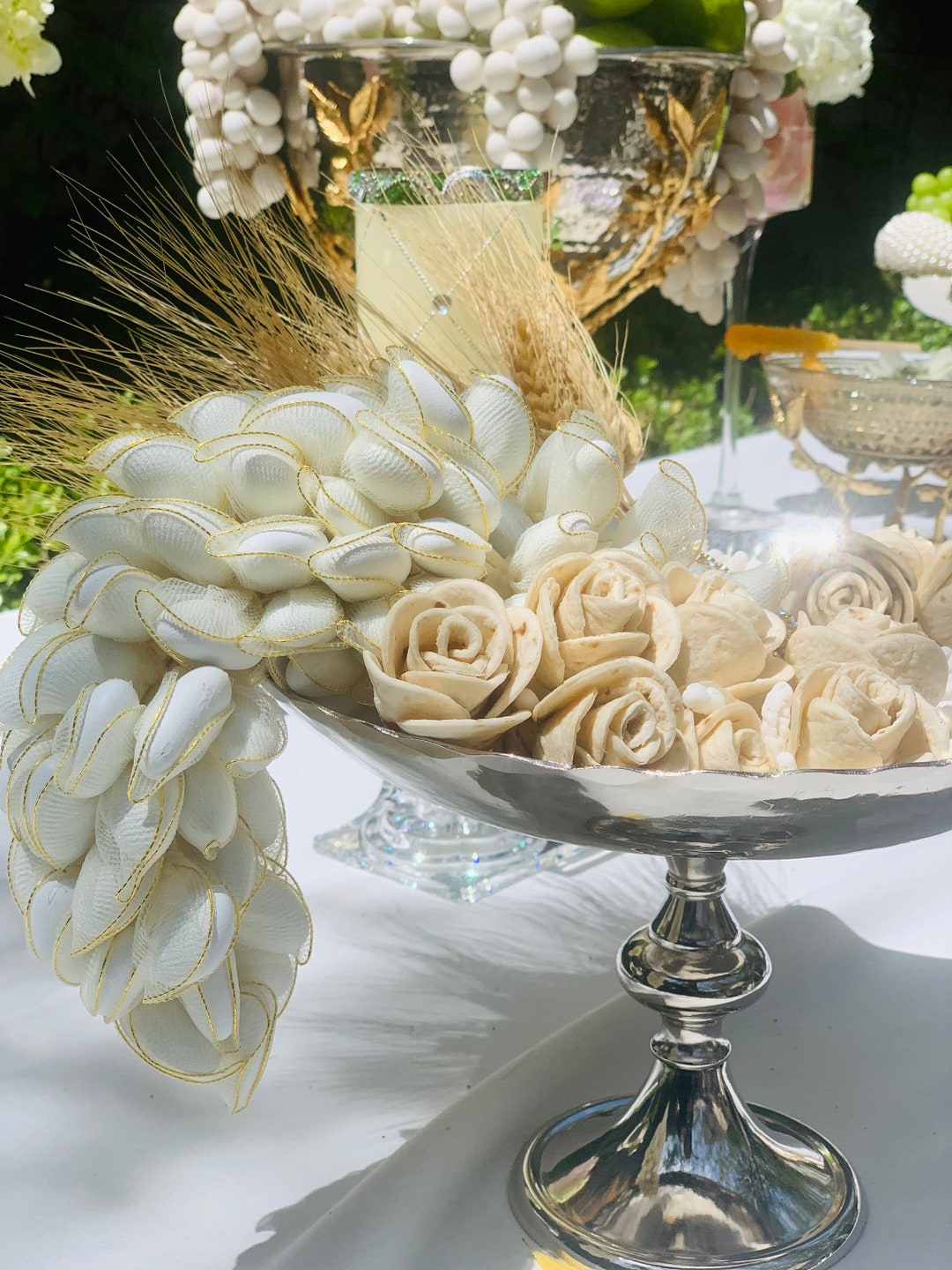 Sofreh Aghd White Almond Cluster With Tulle/gold Trim for Persian ...