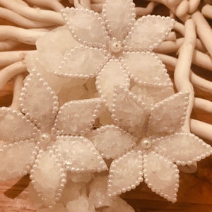 Sofreh Aghd Three Small White Nabat Flower With Pearl Trim for Persian ...