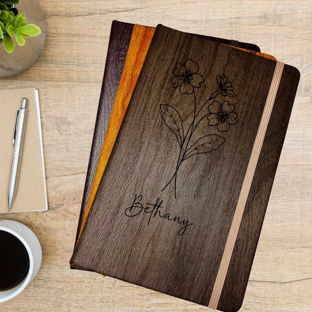 Personalized Birth Month Flower Journal, Engraved Journal Book, Custom ...