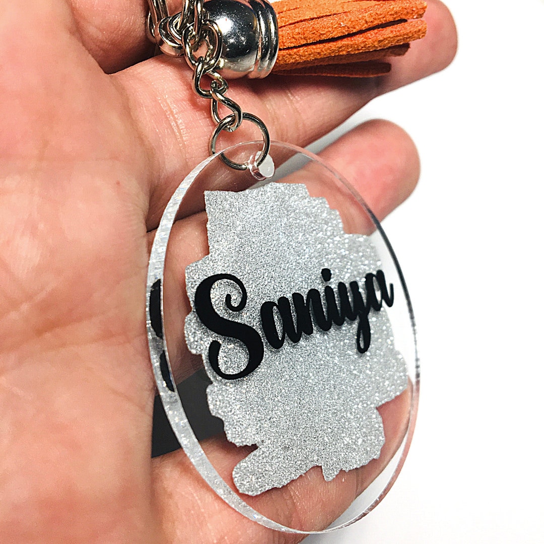 Cute Custom Glitter Acrylic Disc Car Keychain for Women, Gift for Her ...