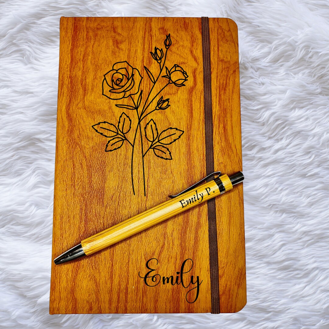 Personalized Birth Month Flower Journal, Engraved Journal Diary, Custom ...