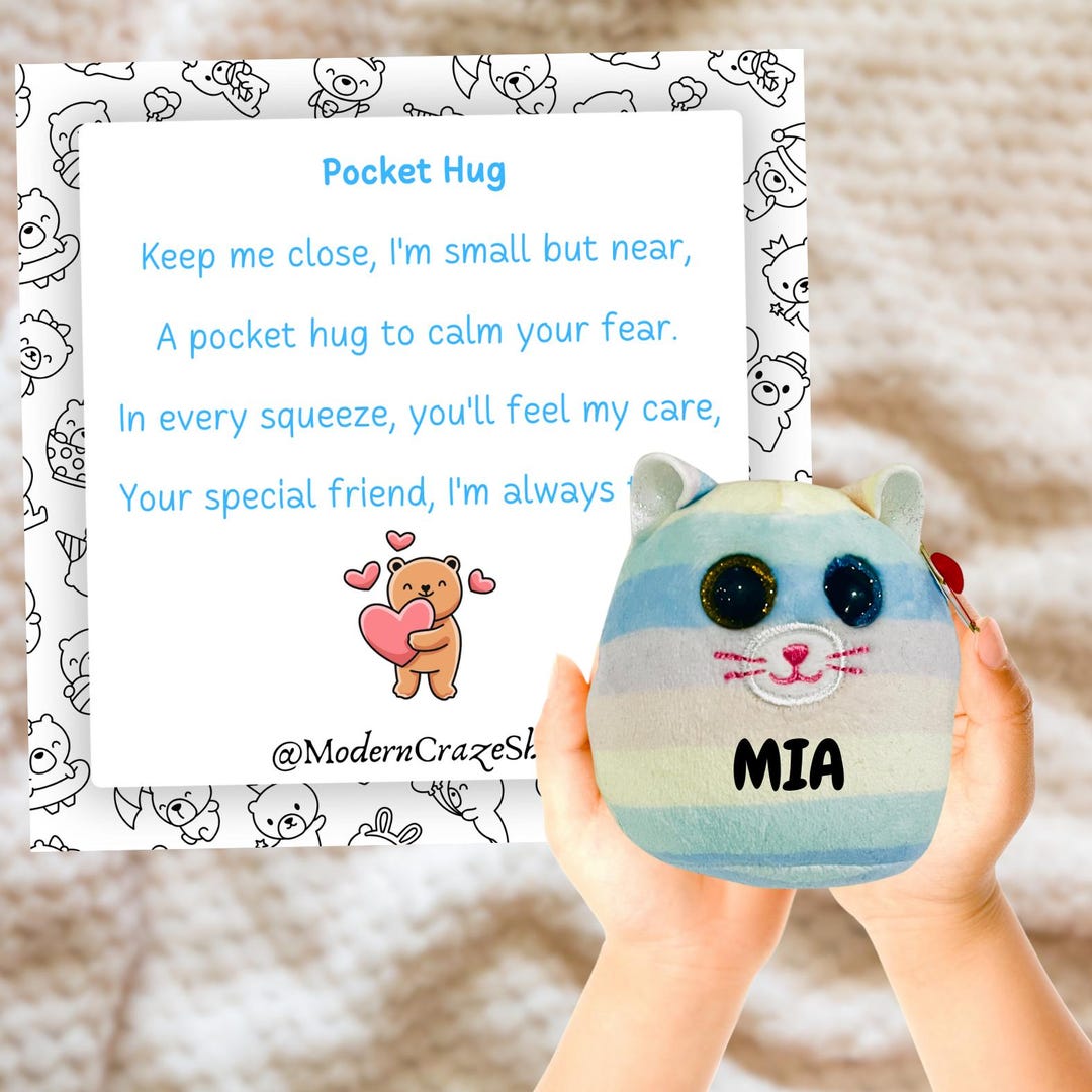 Custom Pocket Hug Cat Plush for Kids Cat Lovers, Personalized Anxiety ...