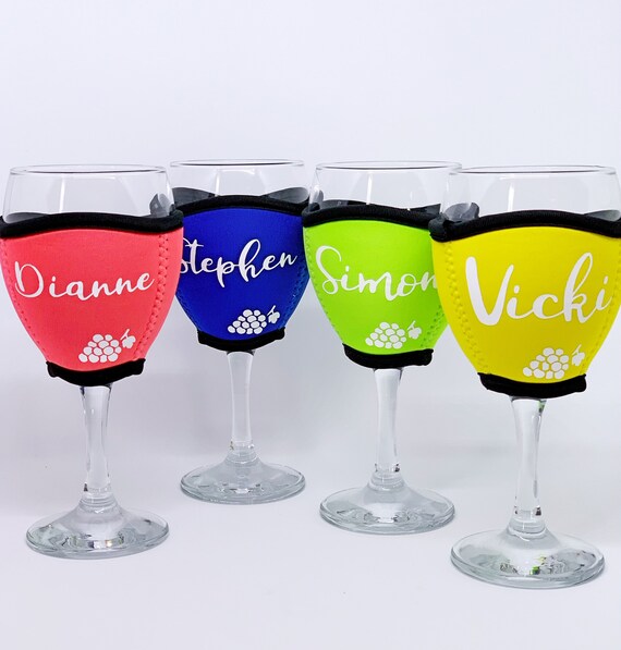 Wine Glass Koozie With Feathers Glass Designs