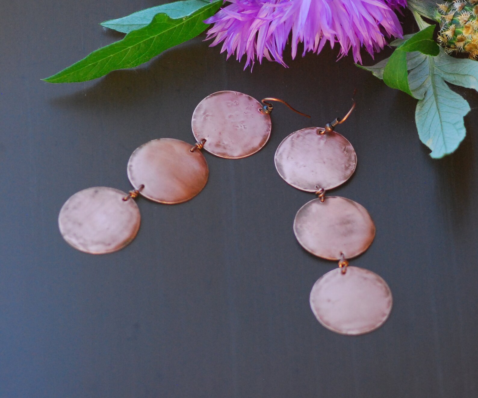 Copper Long Boho Earring Circle Copper Dangle Earring Ethnic Etsy