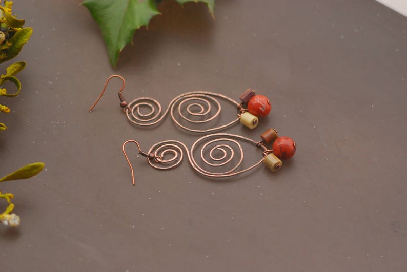 Jasper Earrings Copper Hammered Hoop Earrings Big Hoops Copper Etsy