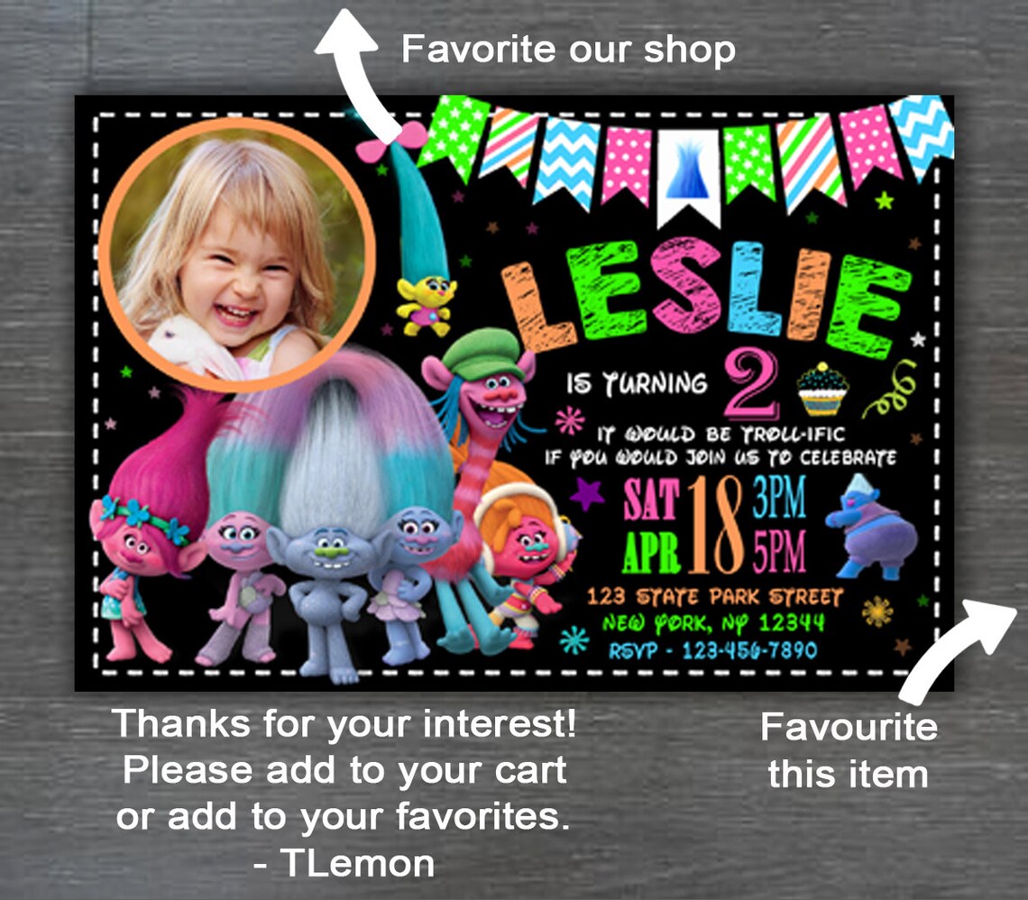 Trolls Invitation, Trolls Birthday Invite,trolls Birthday Invitation ...