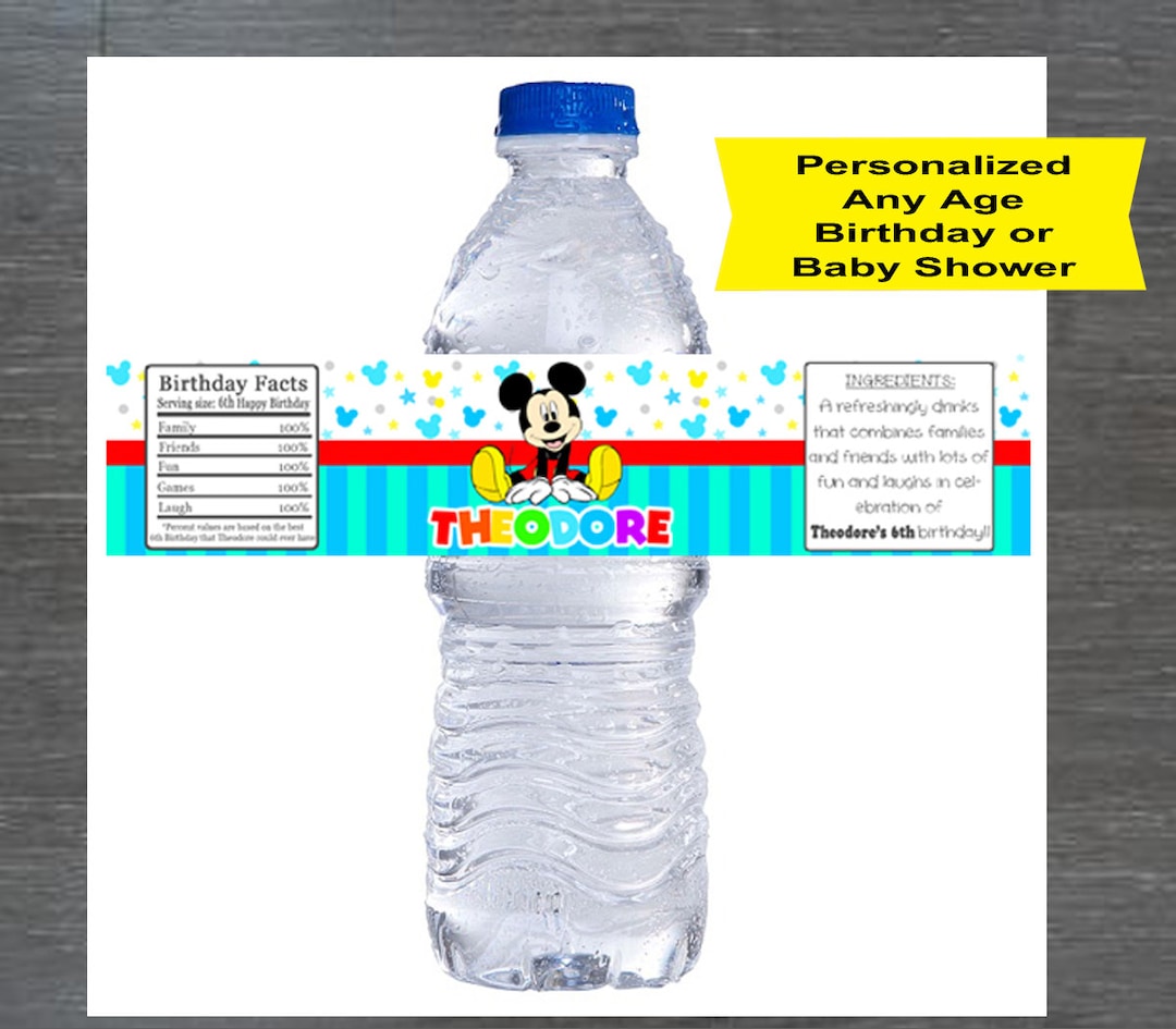 Mickey Party Water Bottle Label, Mickey Birthday Label, Mickey Party ...