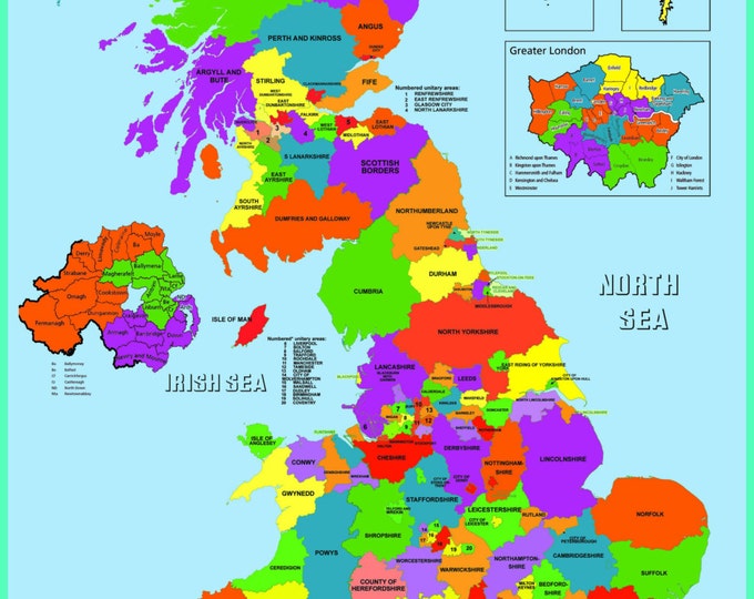 Laminated Uk County Map Learning Kids Educational School Type - Etsy ...