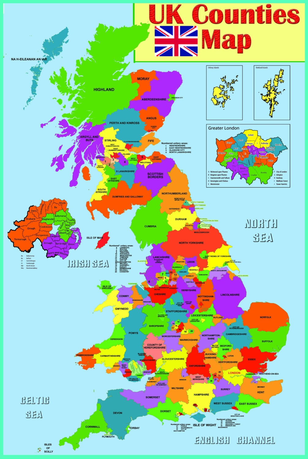 Laminated Uk County Map Learning Kids Educational School Type Poster ...
