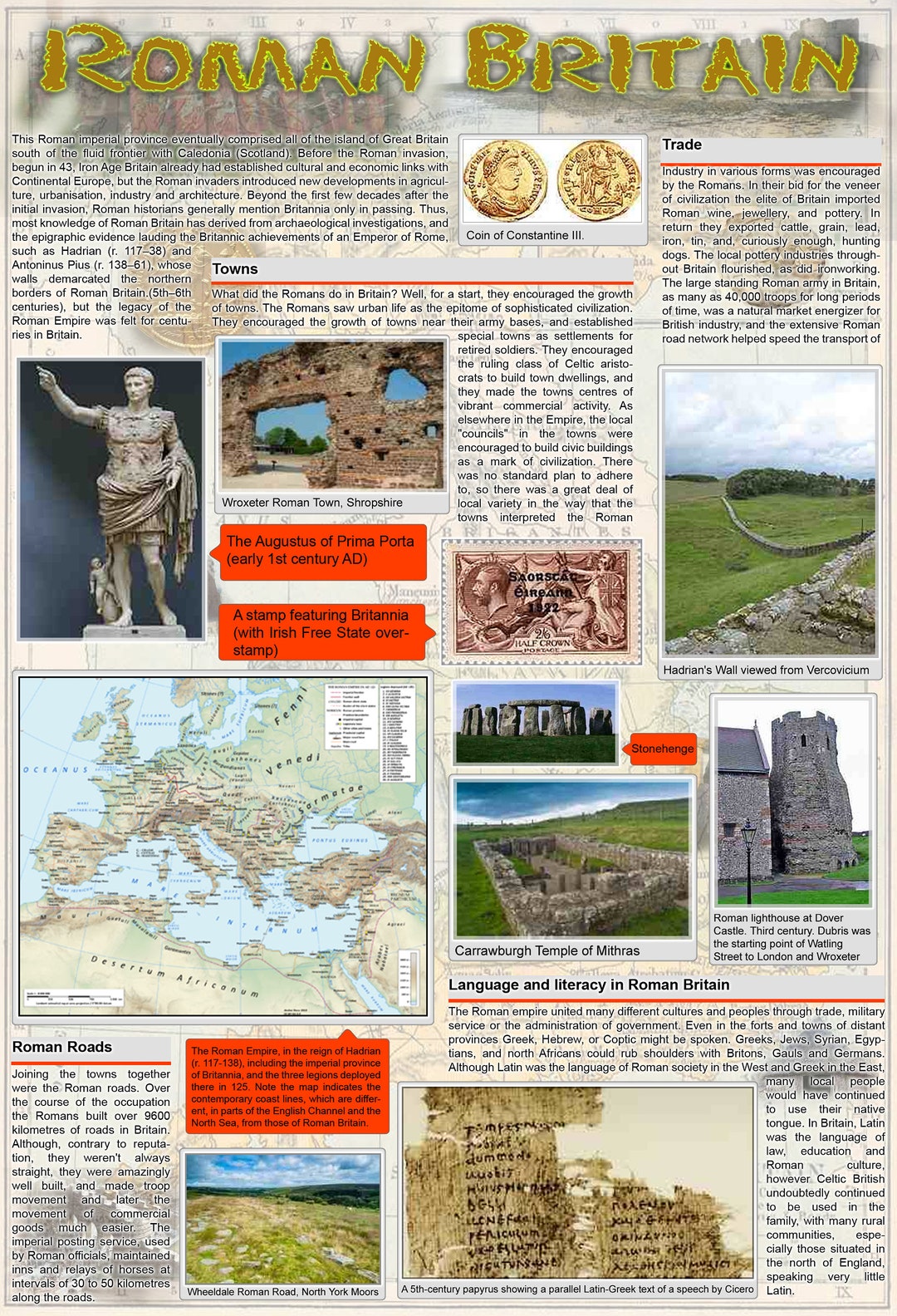 Roman Britain A2 Size Laminated Children Kids Learning Educational ...