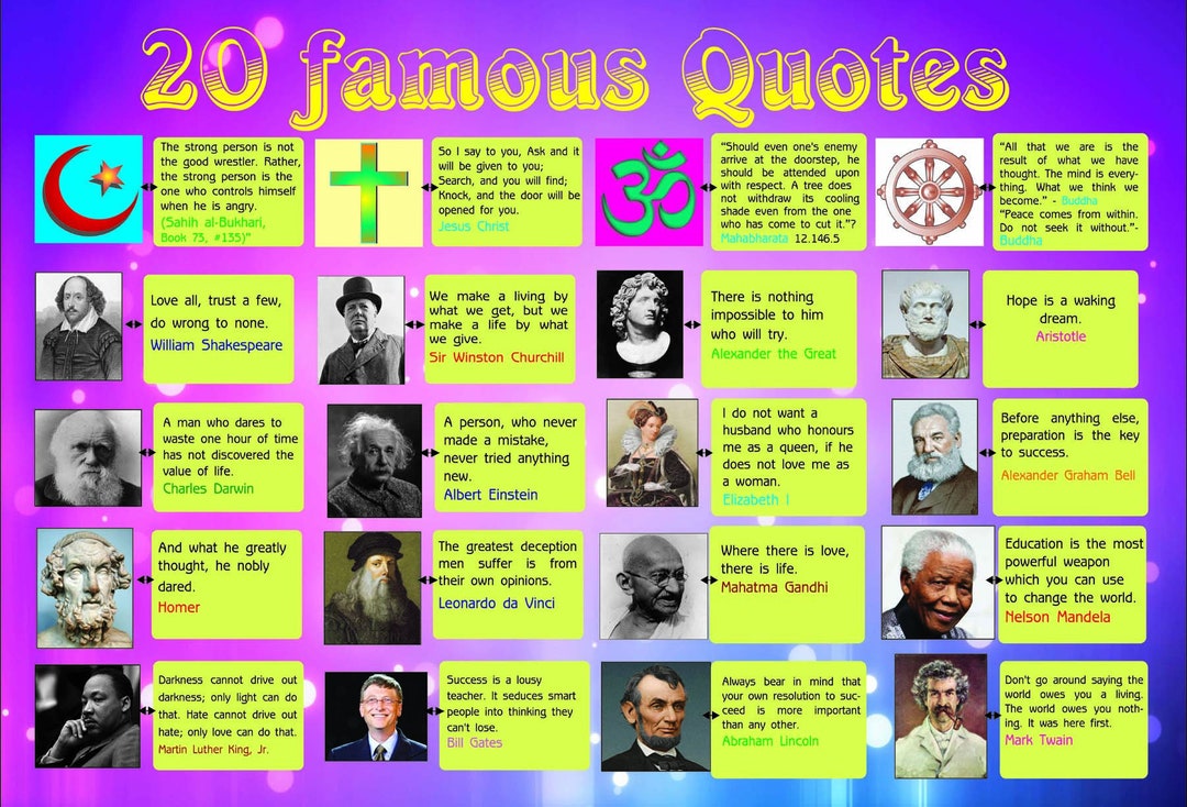 20 Famous Quotes A2 Size Laminated Learning Educational Poster Wall ...