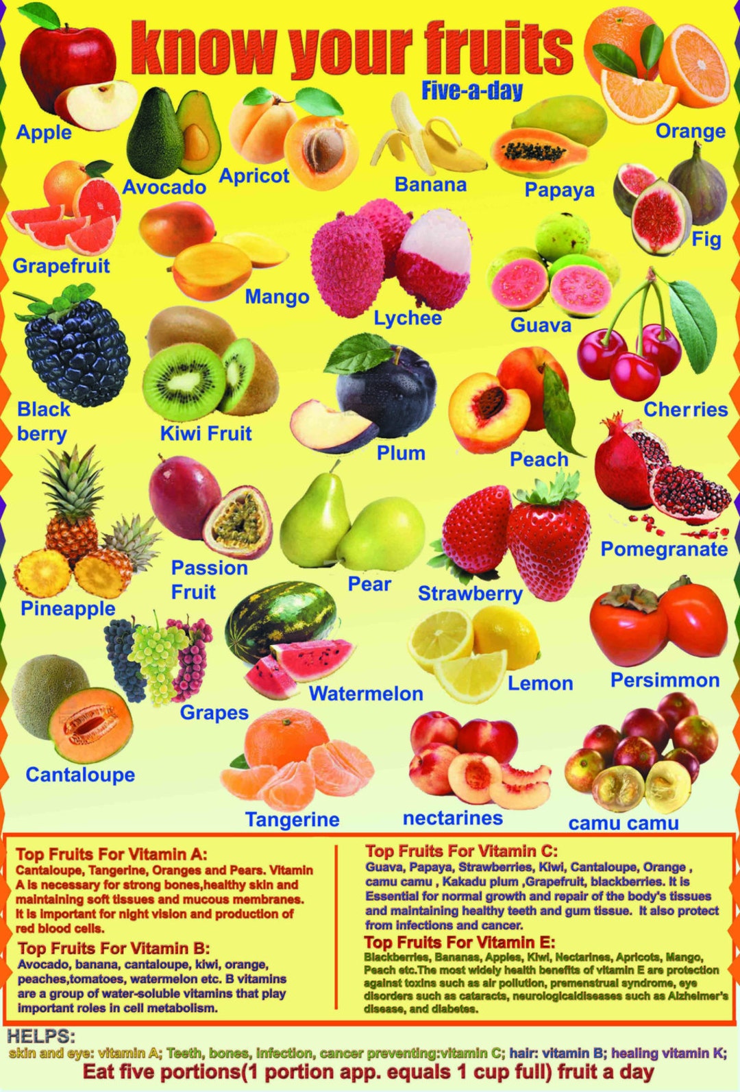Laminated Know Your FRUITS Learning Kids Educational / Kitchen School ...