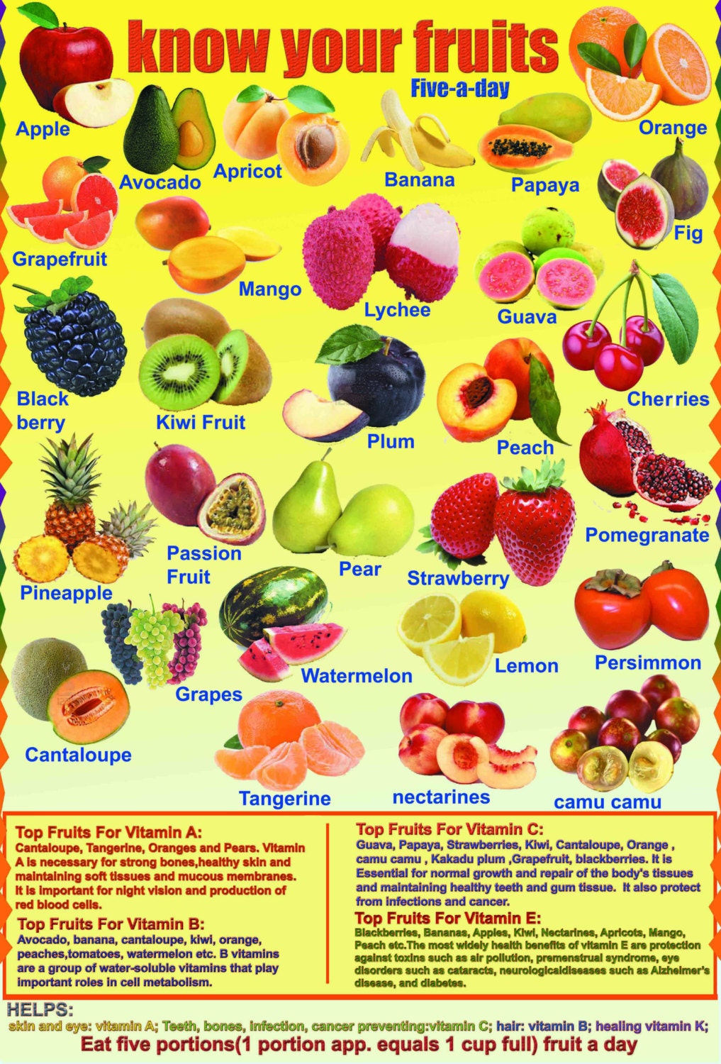 Laminated Know Your FRUITS Learning Kids Educational / Kitchen School ...