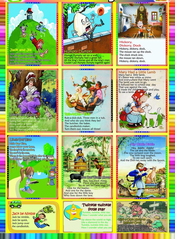 Laminated Nursery Rhymes Learning Kids Educational School Type - Etsy