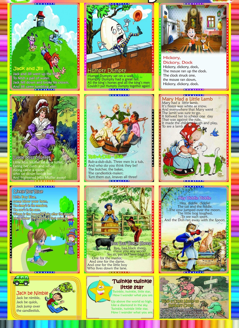Laminated Nursery Rhymes Learning Kids Educational School Type Poster ...