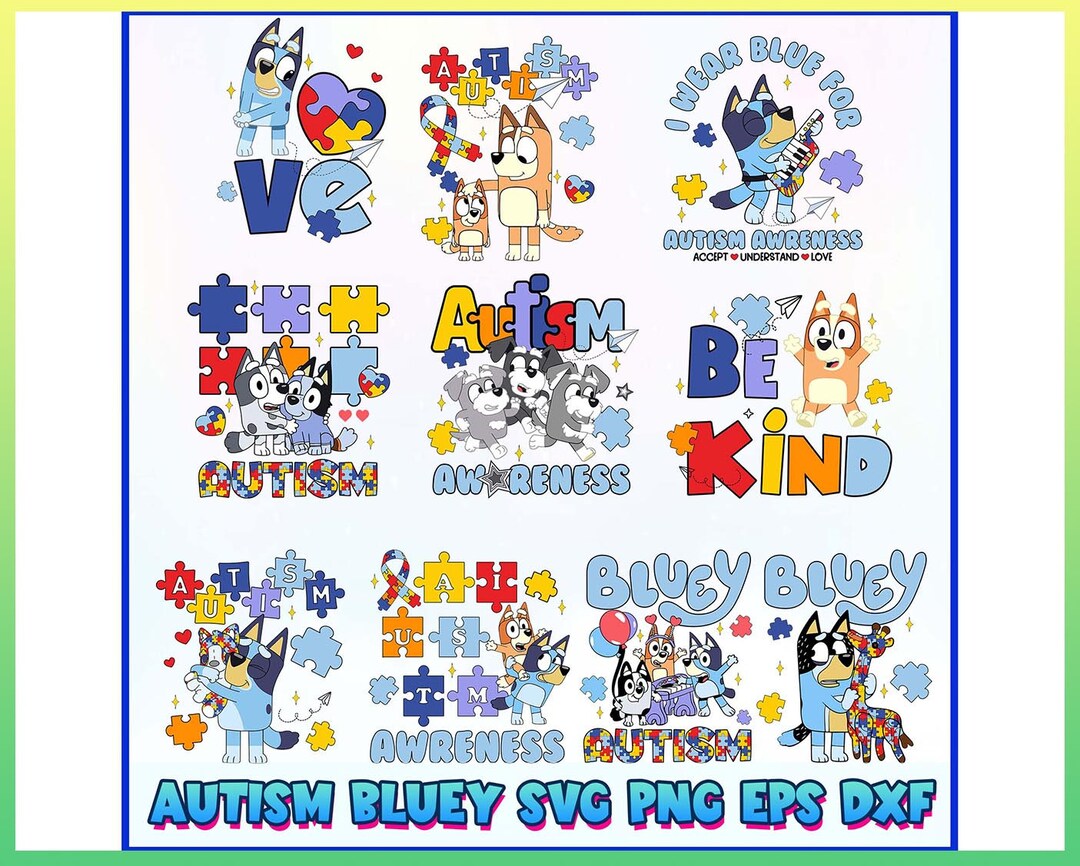 Bluey Autism Awareness SVG, Autism Puzzle Svg, Funny Dog and Friends ...