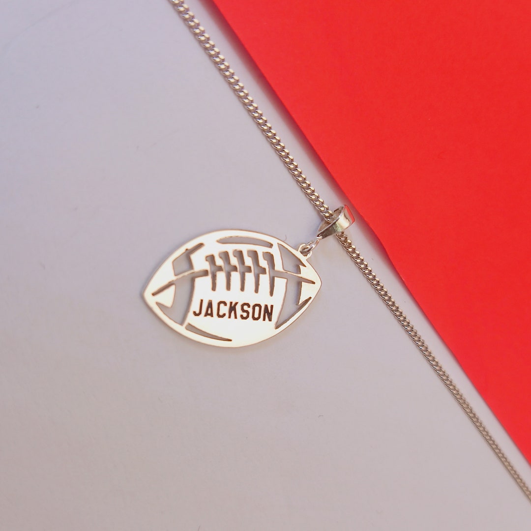 Custom Silver Football Numbers Name Jewelry, Sports Football Pendant ...