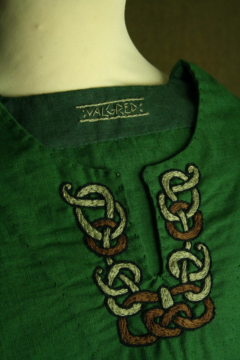 Viking Early Medieval Embroidered Linen Tunic With Tablet Weaving Hems ...