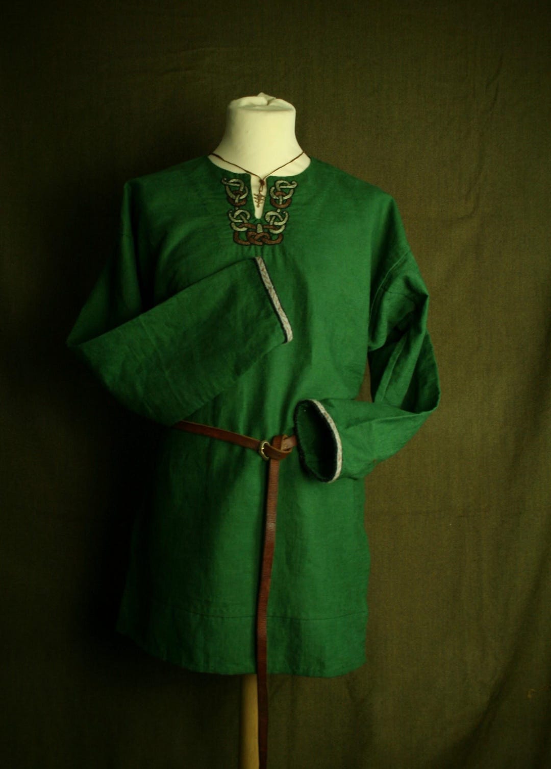 Viking Early Medieval Embroidered Linen Tunic With Tablet Weaving Hems ...