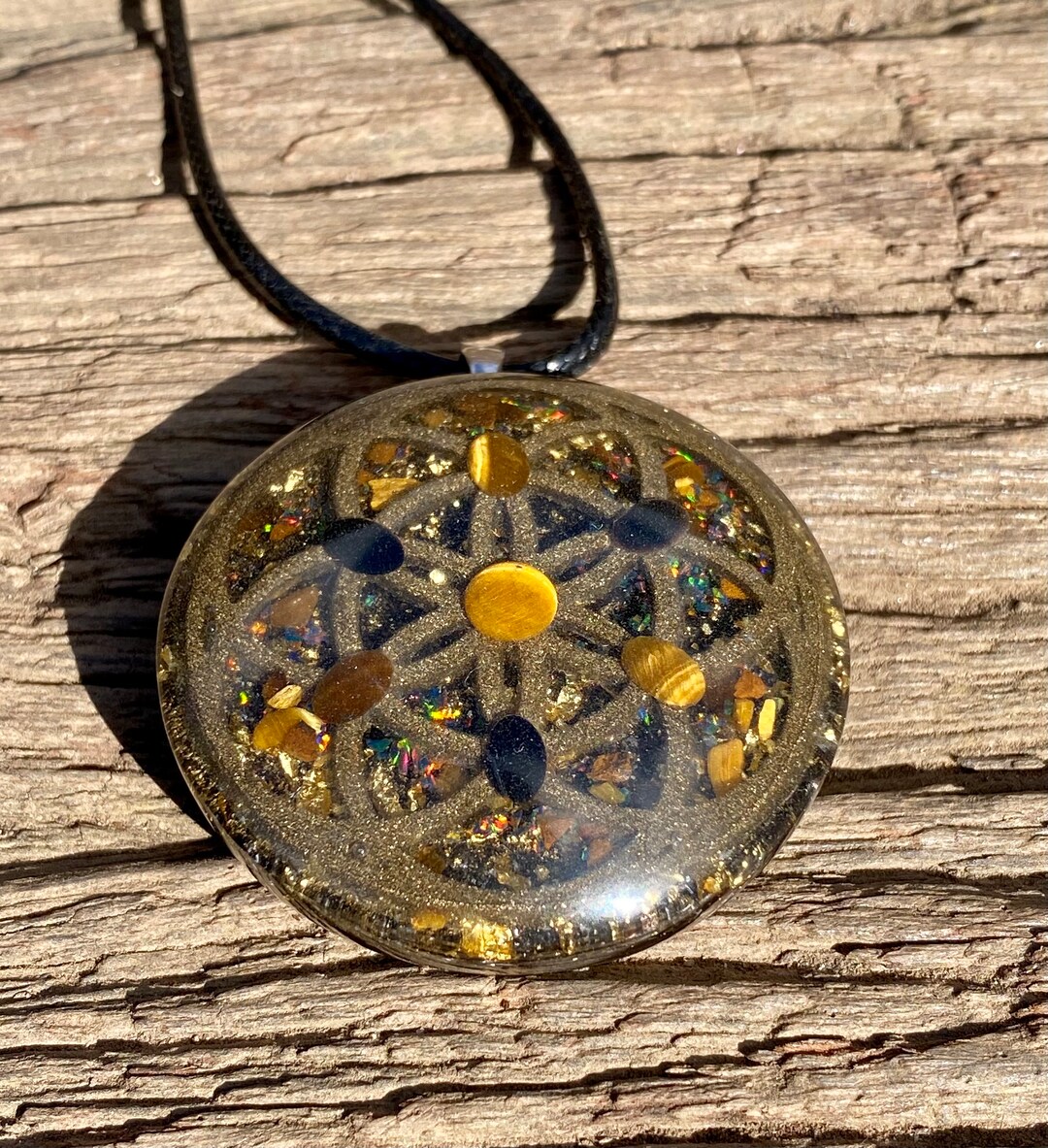 Sacred Geometry Orgone Pendant - Fine Cast Seed of Life, Tigers Eye and ...