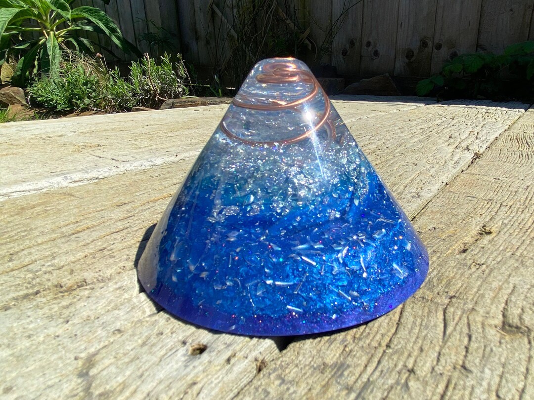 Blue Orgone Cone - A Blue Orgone Spiral Core and SBB Coiled Quartz ...