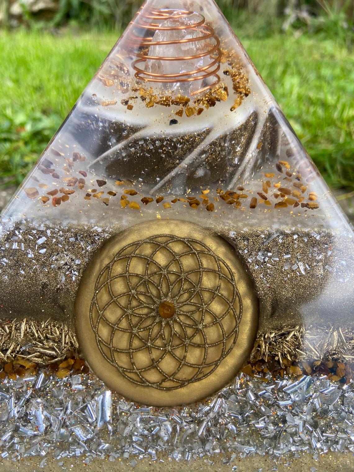 XL Tigers Eye & 24k Gold Pyramid Orgone Energy Generator-copper SBB ...
