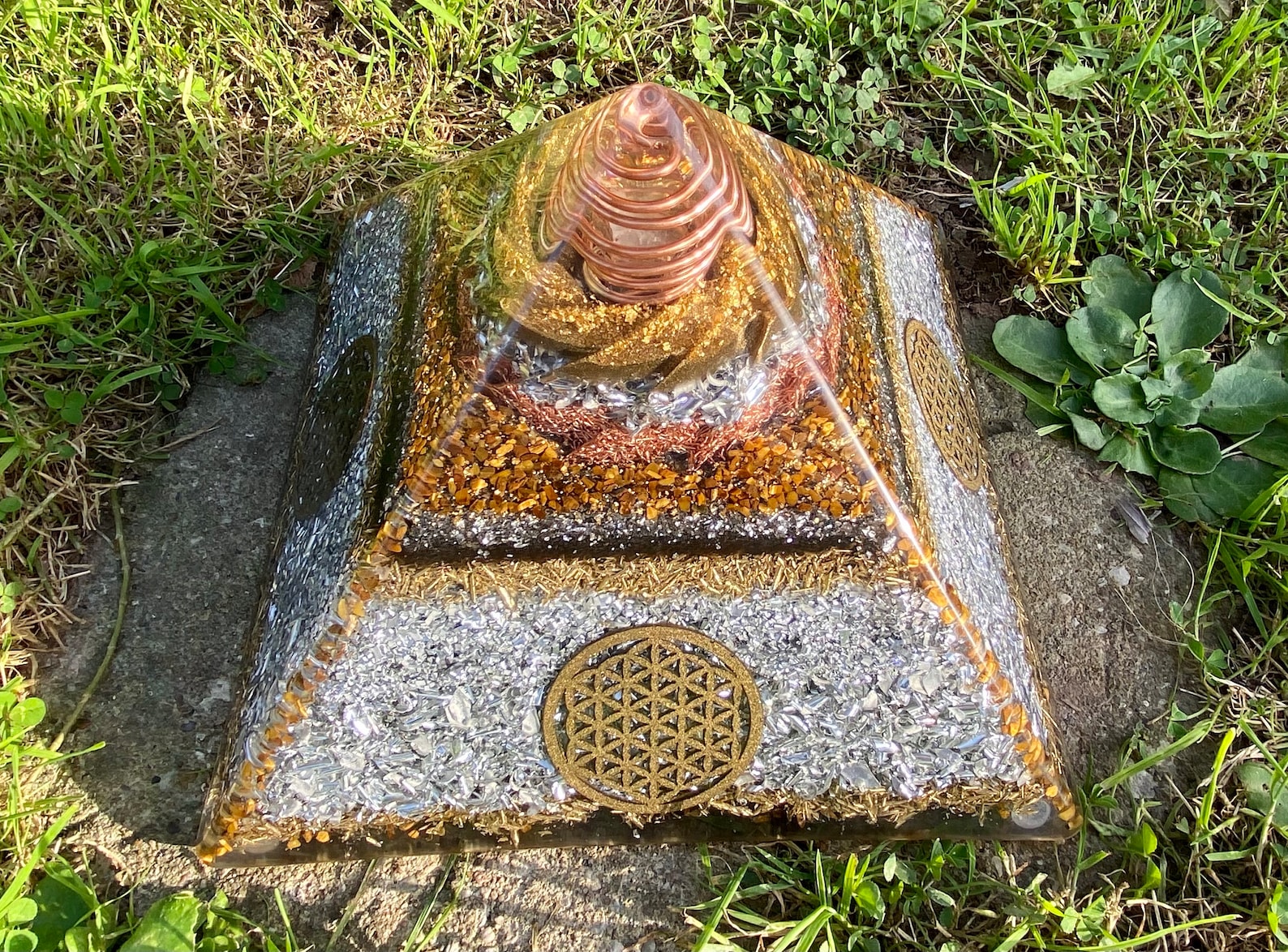 XL Orgone Generator Pyramid Featuring Sacred Geometry and Tigers Eye ...