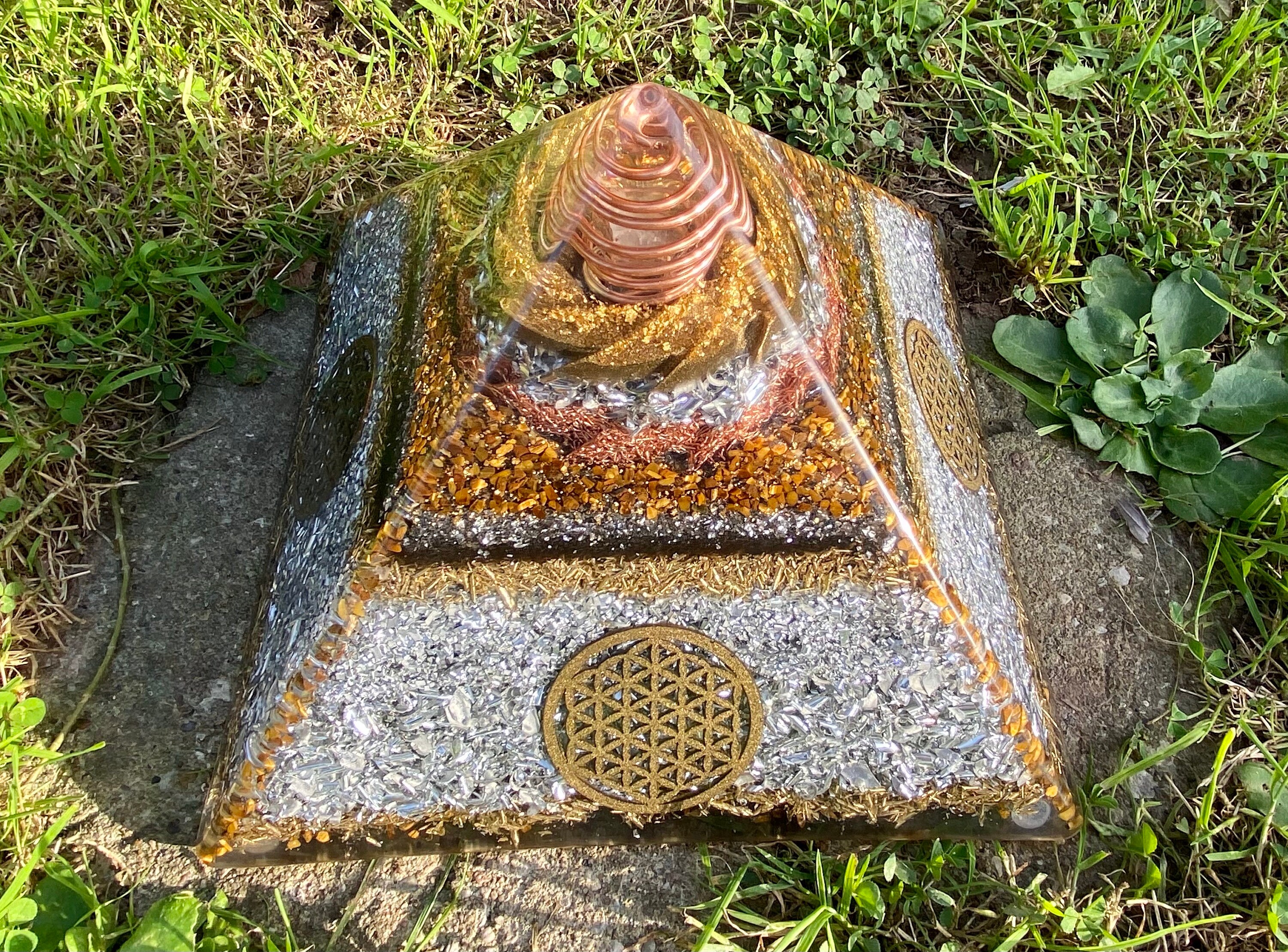 XL Orgone Generator Pyramid Featuring Sacred Geometry and Tigers Eye ...
