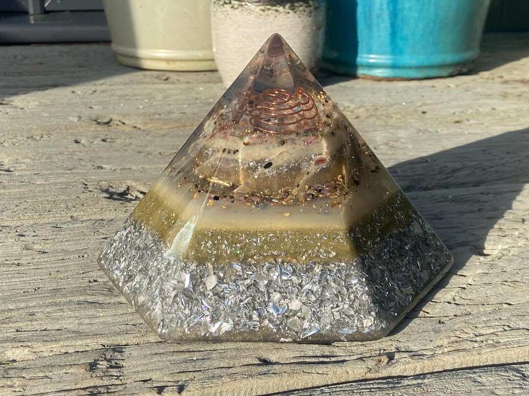 Mixed Tourmaline & 24k Gold Pentagonal Pyramid -orgone Energy Generator ...