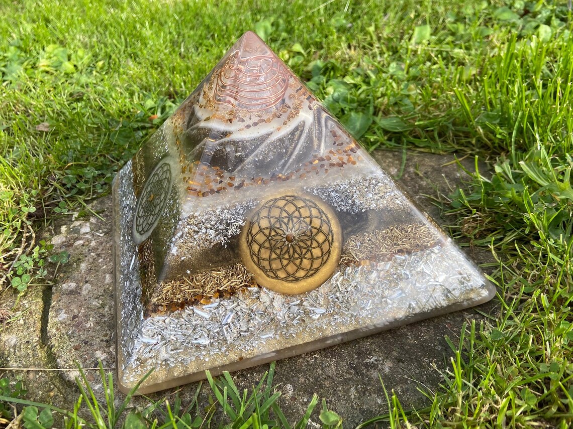XL Tigers Eye & 24k Gold Pyramid Orgone Energy Generator-copper SBB ...